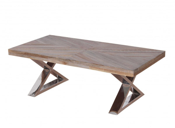 Teak and Chrome X Leg Coffee Table – Candide Home